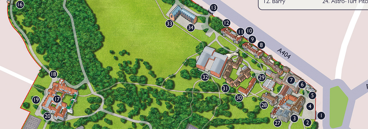 3D Illustrated site map for Wycombe Abbey School - Lovell Johns